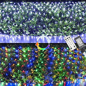 LYHOPE 12ft x 5ft 360 LED Christmas Net Lights, 11 Modes 30V Christmas Net Lights, Clear White-Multi Color Changing Mesh Decorative Net Lights for Xmas Tree Bush Wedding Garden Outdoor Indoor Decor