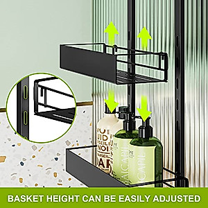 Thideewiz 4 Tier Over the Door Shower Caddy, 32.8inch Height Adjustable Hanging Shower Organizer, Black Metal Rustproof Bathroom Shelves with 6 Plastic Hooks and 2 Suction Cups