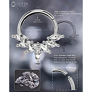 OUFER 16G Septum Rings Hoops, 316L Stainless Steel Septum Piercing Jewelry, Paved Shiny Clear CZ Cartilage Earrings, Helix Conch Daith Piercing Jewelry For Women And Men-8MM