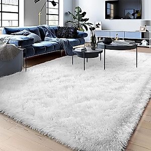 White Fluffy Rug for Bedroom White Fuzzy Rug Non-Slip Indoor Floor Carpet for Living Room Anti-Skid Rectangular Fuzzy Rug 8x10