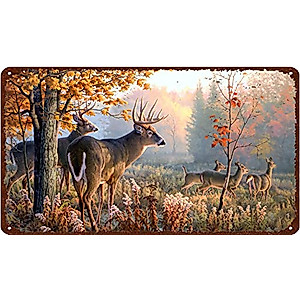 Autumn Whitetail Deer -Tin Metal Tin Sign Tin Plate Sign Wall Art Decor Tin Sign -Vintage Style Art Wall Ornament Coffee & Bar Decor Wall Decorative Sign-12" X 8"Inchs