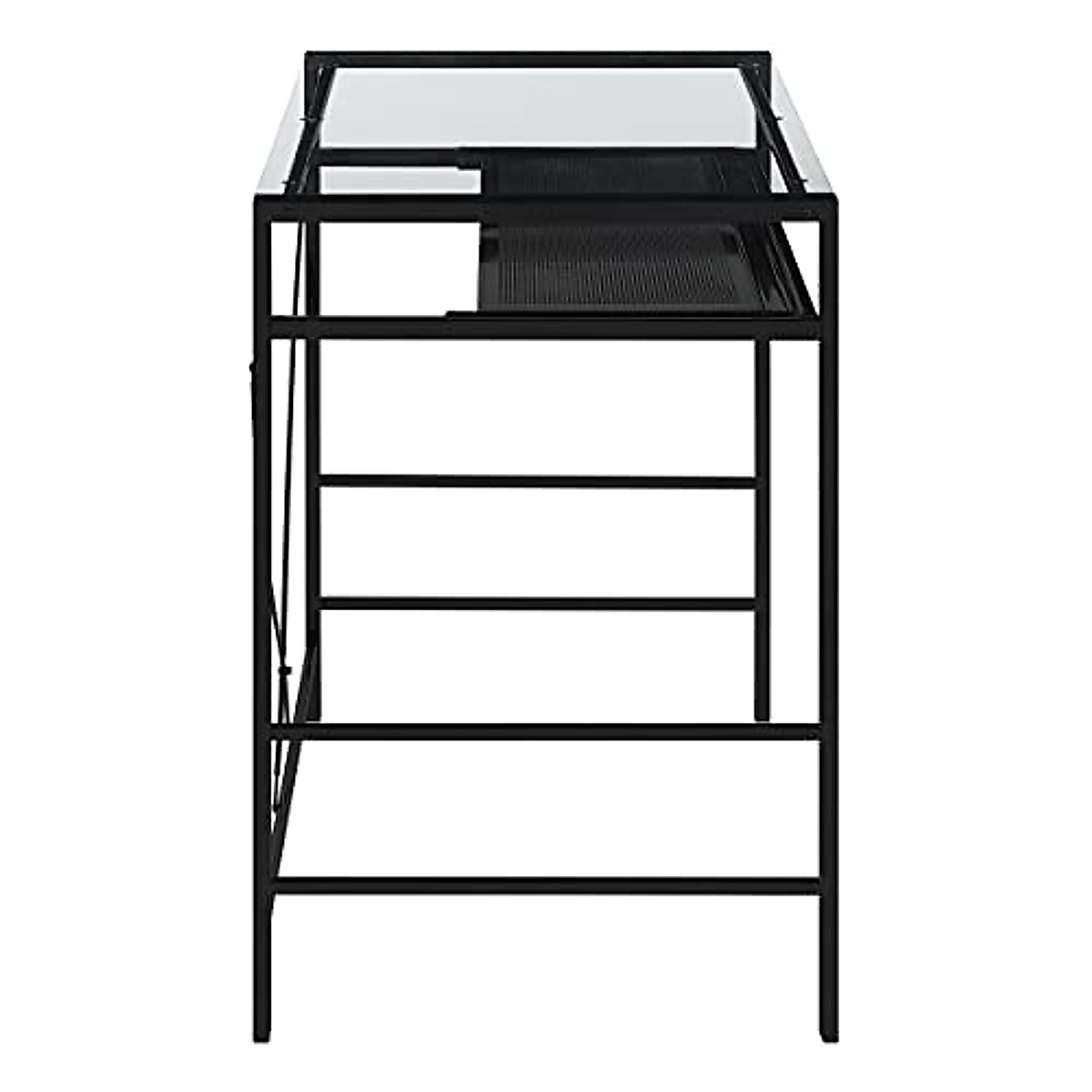 OSP Home Furnishings Zephyr Computer Desk with Keyboard Shelf and Tempered Glass Top, Clear Glass and Black Frame, 36" W x 20" D x 30.25" H