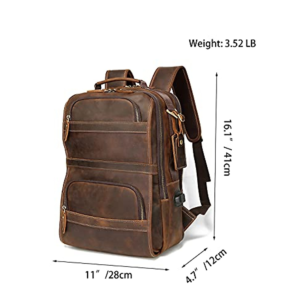 LANNSYNE Vintage Genuine Leather Backpack For Men 15.6 Inch Laptop Bag School Bag Overnight Weekender Camping Daypack Rucksack