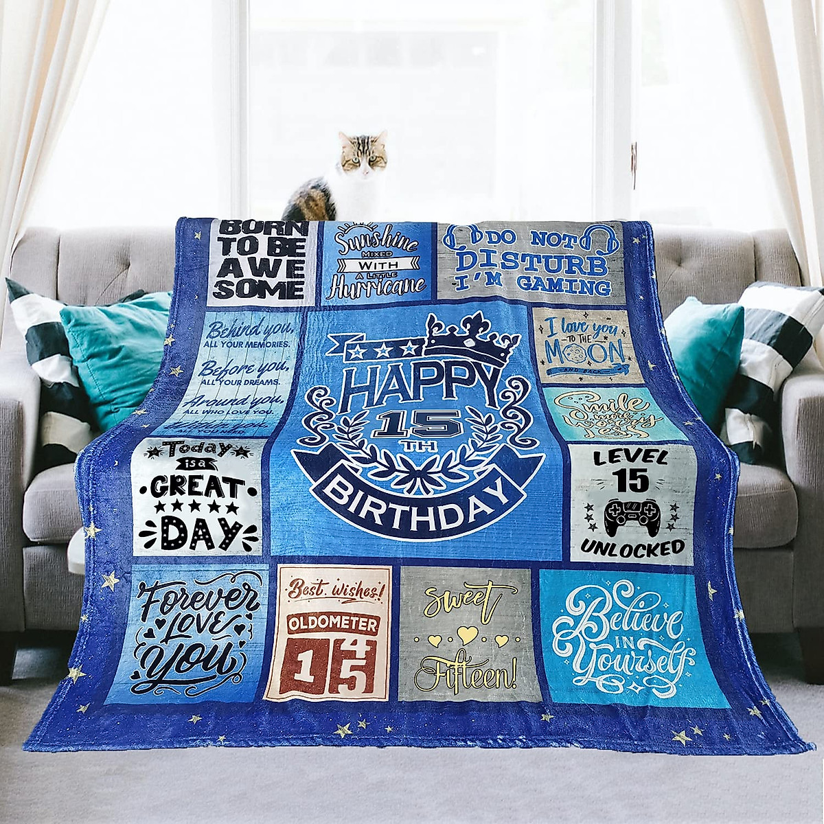 15 Year Old Girl Boy Gifts for Birthday Throw Blanket 50”x60”, 15th Birthday Gifts for Girls Boys, Coolest Gifts For 15 Year Old Boys, Quinceanera Gifts, 15th Birthday Decorations for Girls Boy
