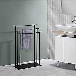 Kings Brand Furniture - Silfax 3 Tier Metal/Glass Freestanding Bathroom Towel Rack Stand, Black