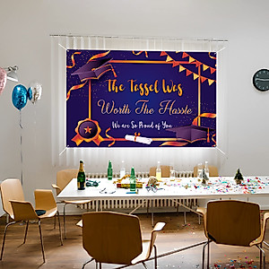Labakita The Tassel was Worth The Hassle Backdrop, 2023 Graduation Backdrop Decor, College Graduation Party Decorations, We are so Proud of You Sign（Purple）