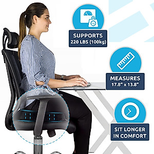 Ergonomic Innovations Gel Enhanced Memory Foam Seat Cushion for Office Chair, Coccyx Lower Back Support Tailbone Pain Relief Cushions, Work Chair Pad Pillow, Sciatica, Butt, Desk Chair Cushion