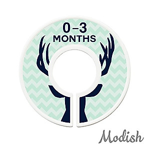 Modish Labels Baby Clothes Size Dividers, Baby Closet Organizers, Size Dividers, Baby Closet Organizers, Closet Dividers, Clothes Organizer, Nursery, Boy, Woodland, Deer, Navy, Mint, Gray (Baby)