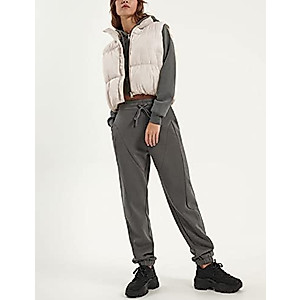 EsheSy Women's Cropped Puffer Vest Stand Collar Full Zip Sleeveless Warm Padded Jacket(Beige-L)