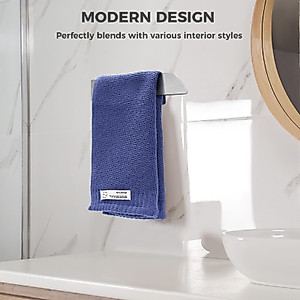 Wall Mount Towel Holder Self Adhesive Towel Rack 304 Stainless Steel Stick on Hand Towel Stand 8 Inch Heavy Duty Towel Hanger for Bathroom No Drilling Towel Bar Hardware Brushed Silver 1 PCS