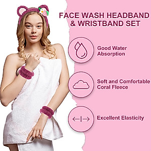 CAVETEE 3 Piece Cute Headband Set for Women - Elastic Makeup, Skincare, and Spa Headband with Wristband