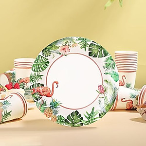 175Pcs Hawaiian Luau Party Decoration, Luau Plates and Napkins Party Supplies, Flamingo Plates for Party, Tropical Plates for Beach Theme Party Decoration, Serves 24 Guests