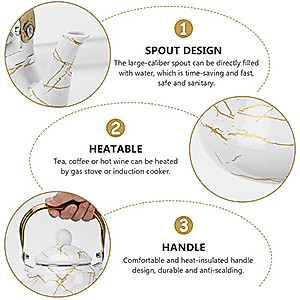 1. 5L Ceramic Enameled Teapot Marble Pear- Shaped Tea Kettle Hot Water Boiling Container for Kitchen Stovetop