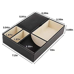 Baoyun Mens Valet Tray Organizer, Mens Jewelry Box, Nightstand Organizer with 5 Compartments, Dresser Faux Leather Storage Box for Wallet, Phone, Keys (Black)