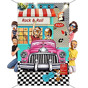 50's Decorations 50's Theme Party Rock and Roll Backdrop Banner Background Photo Booth Props for 1950's Party Decoration