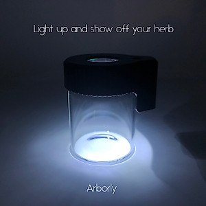 LED Storage Jar with Light - Magnified Glass Jar - 10X Magnifying Glass, Air Tight, Smell Proof & USB Rechargeable (Black)