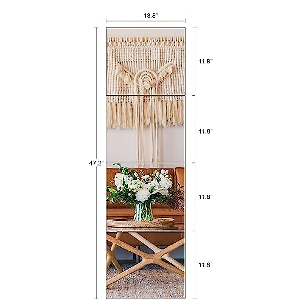 Ruomeng Full Length Mirror Tiles - 14" x 12" x 4Pcs Gym Mirror Body Mirror Frameless Wall Mirror for Vanity Bedroom, Living Room