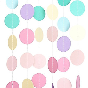Circle Dots Paper Party Garland Streamer Backdrop (4-Pack, 10 Feet Per Garland, 40 Feet Total) - Unicorn Pastel