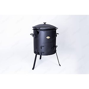 Kazan Cast Iron Cauldron Qazan Qozon Kadai (9L-2.3Gal) + Uchag Oven Stove Wood Fire Duch Oven (36cm-14")