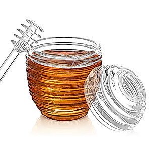 Touchstone Honey Jars with Dipper for Kitchen, Unbreakable Food Grade Acrylic Material, Honey Pot With Spoon, Tarro De Miel Con Cuchara. Honey holder, (3.5" x 5.6") (10 fl oz)