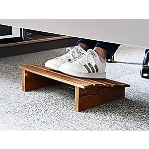 OwlGift 15-Inch Rustic Ergonomic Foot Stool for Under Desk at Work, Solid Brown Wood Footrest W/ Tilted Design, Angled Posture Support Stool W/ Slatted Design for Home, Office Chairs, PC Gaming