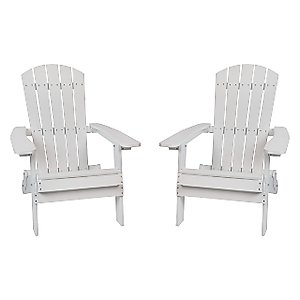 Flash Furniture Charlestown Folding Adirondack Chair - White - Poly Resin - Indoor/Outdoor - Weather Resistant - Set of 2