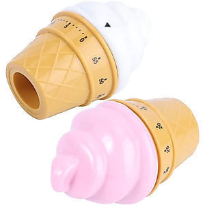 LUOZZY 2Pcs Cartoon Timer Plastic Mechanical Timer 60 Minutes Ice Cream Timer Countdown Clock Supply - Pink + White