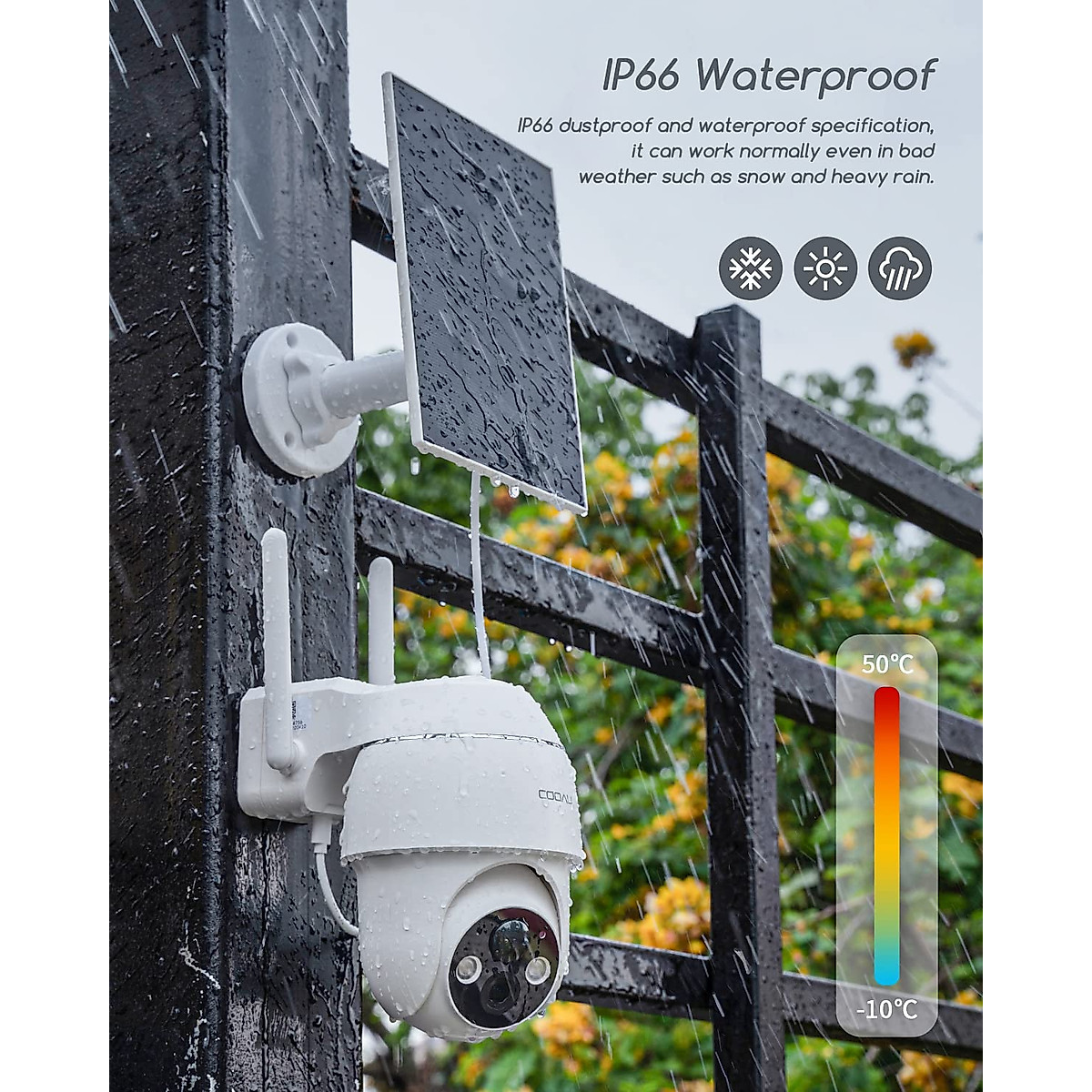 Security Camera Outdoor, 360° PTZ Security Cameras Wireless Outdoor Solar Powered, 2.4G Wireless WiFi Cameras for Home Security, 2K Night Vision, PIR Detection, 2 Way Audio,IP66,SD/Cloud Storage