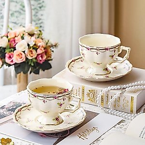 Ceramic tableware Vintage Beautiful Porcelain Espresso Coffee Cup Breakfast Bubble Cute Tea Pot and Cup Set Luxury Tableware Tasse Cup and Saucer (Size : 201-300ml, Color : 2 PIECES)