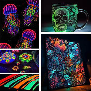 Roizefar Fabric Paint, 16 Colors Glow in the Dark Paint, 3D Permanent Acrylic Textile Paint (20 ml/0.68 oz), Neon Craft Painting Fabric Paint for Clothes, Canvas, T-Shirt, Ideal for Art Supplies and