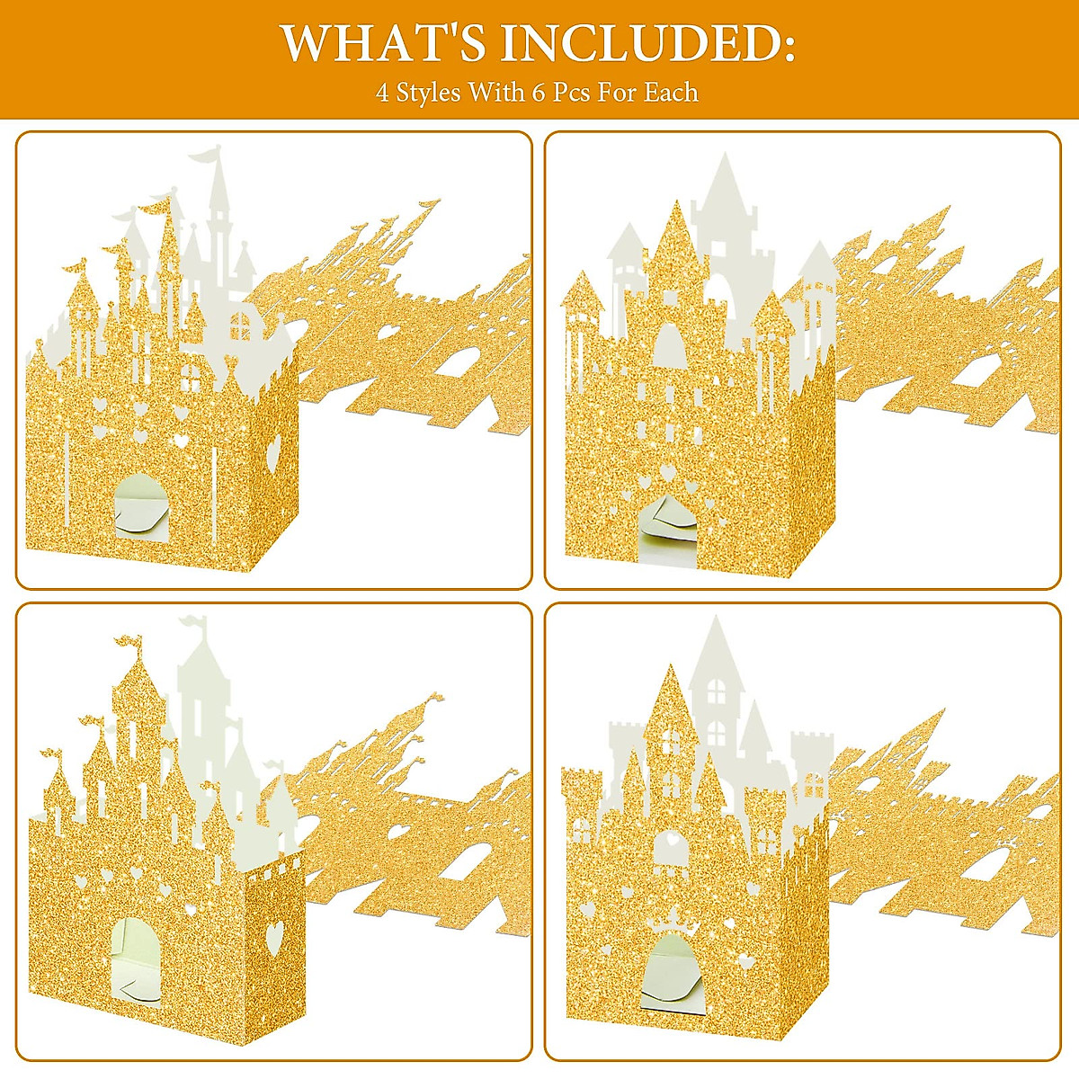 Chrisfall 24 Pieces Princess Castle Boxes Princess Castle Candy Boxes Princess Castle Party Decorations Glitter Princess Castle Birthday Favor Boxes for Wedding Birthday Party Supplies