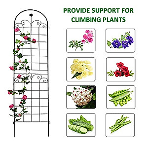 Tidyard 4 Pack Metal Garden Trellis for Climbing Plants Outdoor 86.7" x 19.7" Rustproof Plant Support Rose Trellis Netting Trellis Black