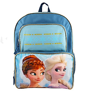 Disney Bundle Frozen Anna And Elsa Backpack For Girls 2 Pc Bundle With 16 inch Frozen School Bag and Frozen Stickers | Frozen School Supplies For Kids Bag Set