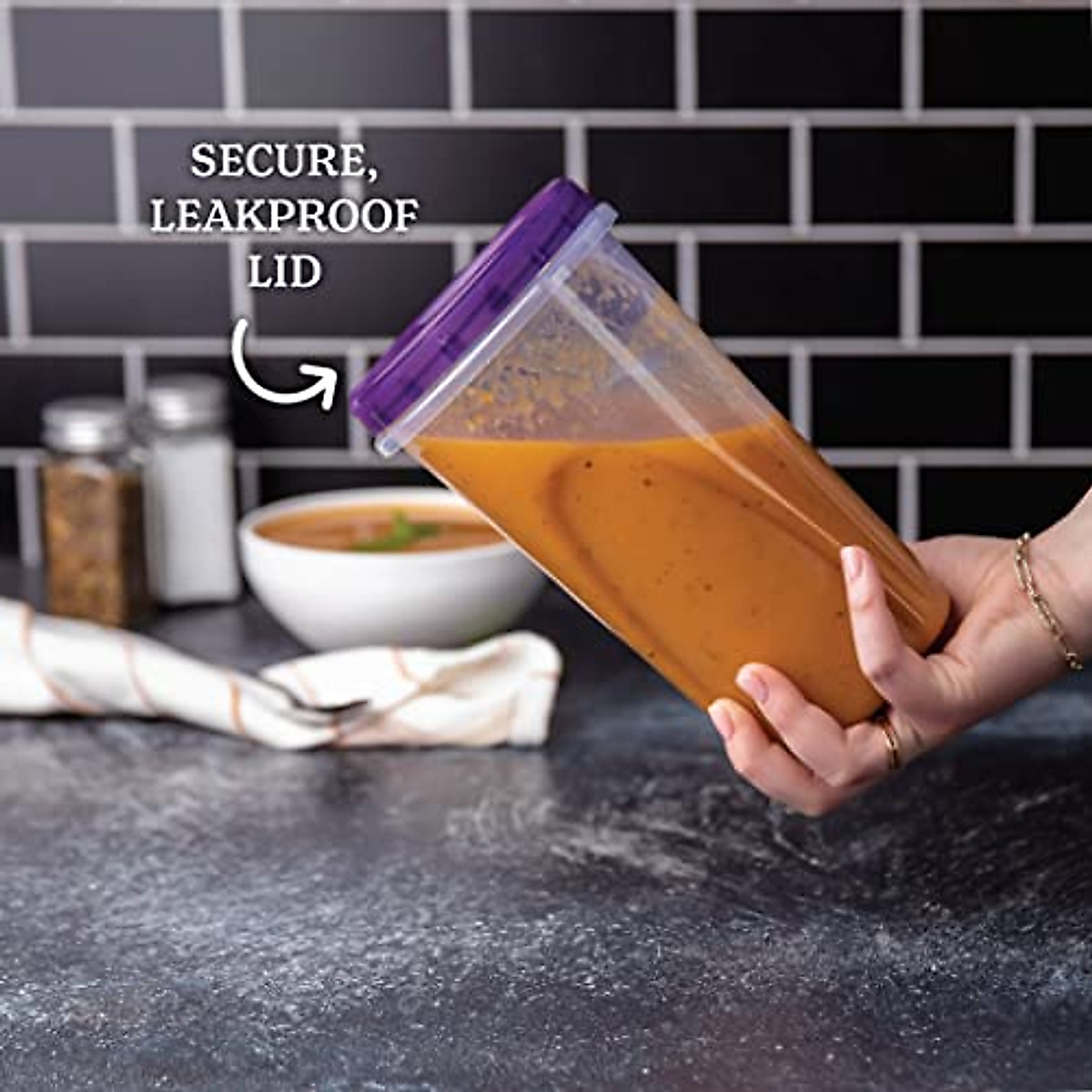 PLASTICPRO 48 Ounce Twist Top Deli Containers Clear bottom With Purple Top Twist on Lids Reusable, Stackable, Food Storage Freezer Container