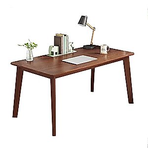 IOTXY Simple Wooden Writing Desk - Freestanding Modern PC Laptop Computer Workbench with Solid Wood Legs for Home Office, TV Table, Music Live Desk, Walnut