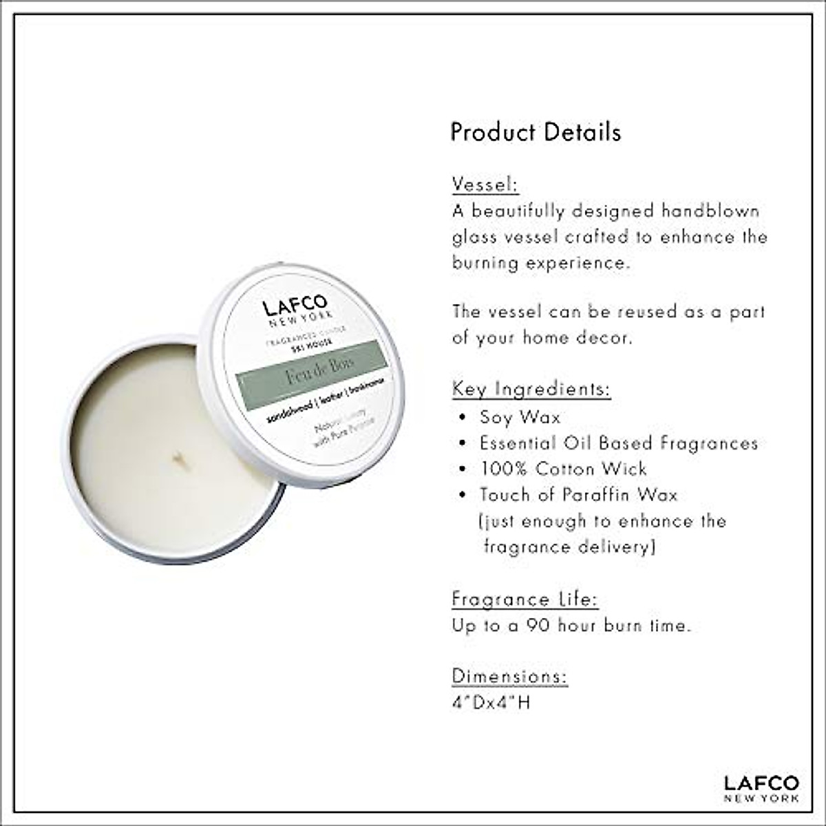 LAFCO NEW YORK – Travel Sized Scented Candle in Ski House Feu de Bois with Hints of Sandalwood, Leather Accord and Frankincense (4 oz.)