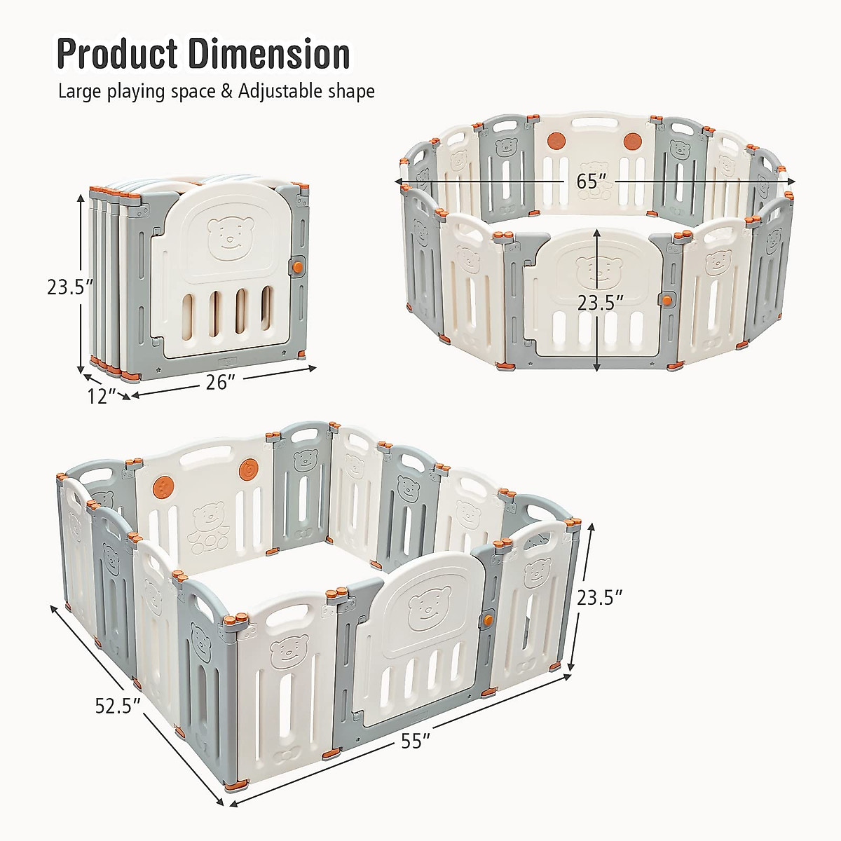 Costzon Baby Playpen, 14-Panel Foldable Large Baby Playard w/Locking Gate, Non-Slip Rubber Bases, Adjustable Shape, Portable Baby Fence Play Area Design for Indoor Outdoor Use (Beige + Gray)