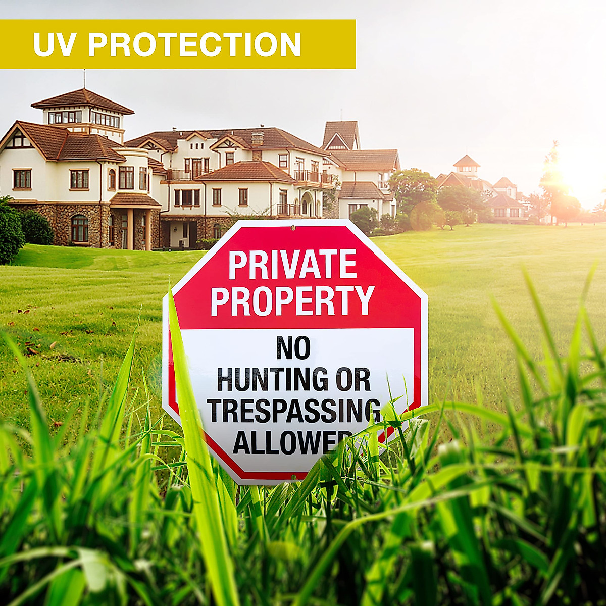 KOTTO Posted Signs No Trespassing No hunting signs, Posted Signs No Hunting or Trespassing Signs, Heavy Duty, Weather Resistant, 6 Pack 12" Rustproof Aluminum Posted Signs