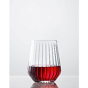 Grace Era Stemless Wine Glasses Set of 4 Beverage Cups, Zelda Collection, Wine Tumblers for Red and White Wine, Water Glasses, Drinking Glasses Unique Gift for Women, Men, Wedding