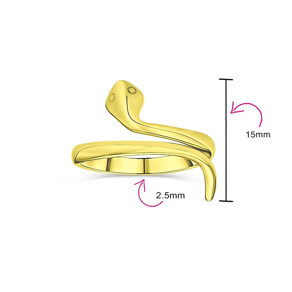 Bling Jewelry Minimalist Delicate Midi Knuckle Thin 1MM Band Stackable Bypass Wrap Snake Serpent Ring For Teen 14K Gold Plated .925 Sterling Silver