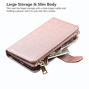 iCoverCase for iPhone 13 Wallet Case with Card Holder and Adjustable Crossbody Lanyard, PU Leather Kickstand Card Slots [Not Detachable] Flip Cover Case 6.1 Inch (Rose Gold)