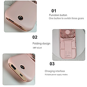 SHENSINGLE Handheld Fan Foldable Hanging Neck Fan 3 in 1 Small Fan with Phone Stand Power Bank Function 3 Speeds USB Charging Cooling Fan 3000mAh Battery Capacity for Home Office Travel (pink)