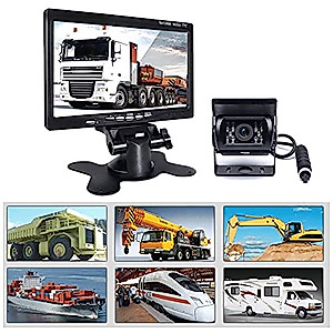 Hikity Backup Camera with Monitor Kit, Waterproof 18 IR LED Night Vision Reverse Camera + 7" Rear View Monitor Vehicle Parking System for RV Bus Trailer Truck (65ft 4-Pin Aviation Video Cable)