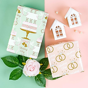 WRAPAHOLIC Wedding Wrapping Paper Sheet - 12 Sheets Diamond Ring Design Folded Flat for Celebration, Party Present Packing - 19.7 Inch X 30 Inch Per Sheet