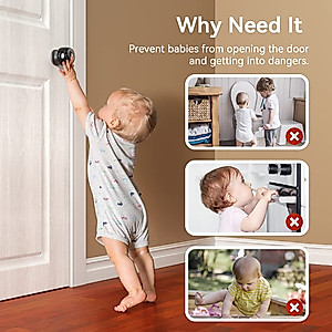 EUDEMON 4 Pack Updated Door Knob Cover Baby Safety Door Lock Childproof Safety Cover Door Handle Cover for Kids Safety (Clear-Black)