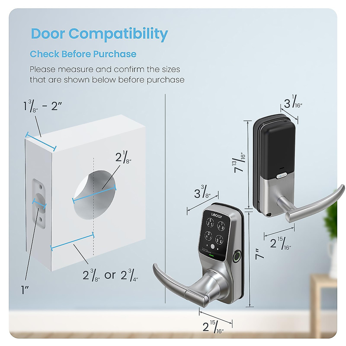 Lockly Secure Pro, Wi-Fi Smart Door Lock, Keyless Entry Door Lock, PIN Genie® Keypad, 3D Biometric Fingerprint Sensor, Voice Control, Auto Lock - Satin Nickel (PGD628WSN) - Latch Edition