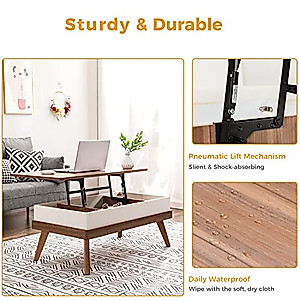 Bidiso Lift Top Coffee Table, Easy-to-Assembly Center Table with Hidden Storage Compartment, Modern Lift Tabletop Dining Table for Living Room Reception/Home Office, Walnut