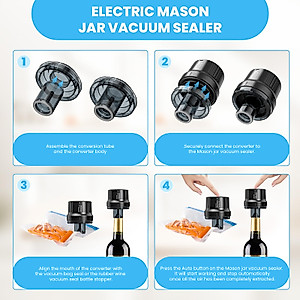Mason Jar Vacuum Sealer, Upgrade 3-in-1 Mason Jar Vacuum Sealer Kit for Wide Mouth and Regular Mouth Mason Jars, Automatic Vacuum Sealer for Jars Food Storage, Vacuum Bags, Can Opener