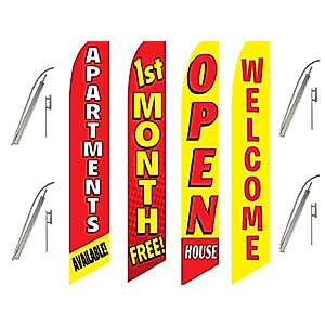 4 Swooper Flags & Pole Kits Apartment Renting Rent Open House Welcome Free Month
