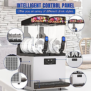 XPW Commercial Slushy Machine 950W 30L Tanks Commercial 110V Slushie Maker Machine 304 Stainless Steel Margarita Machines Quick Frozen Slush Machine for Bars Restaurants
